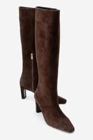 FOREVER & ALWAYS SHOES Velencia Leather Knee High Boots - Brown Suede Leather