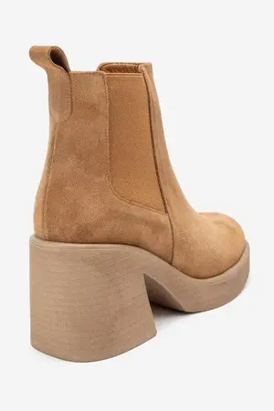 FOREVER & ALWAYS SHOES Platform Ankle Boots - Cognac Suede Leather
