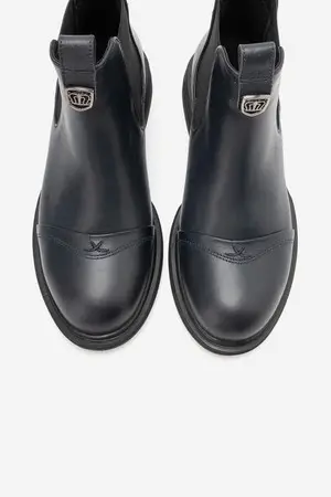 FOREVER & ALWAYS SHOES Leather Buckled Chelsea Boot - Navy Leather