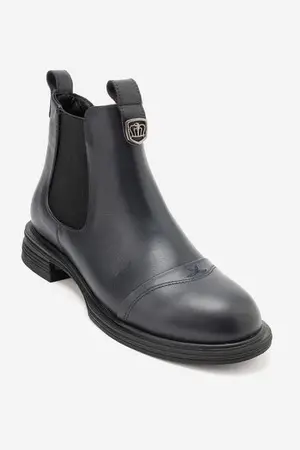 FOREVER & ALWAYS SHOES Leather Buckled Chelsea Boot - Navy Leather