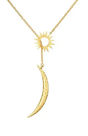 SATYA JEWELRY Dreams Celestial Sun And Moon Lariat Necklace - Gold