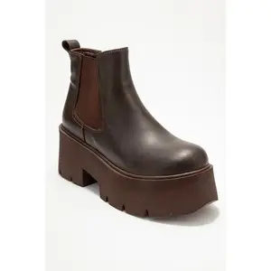 FOREVER & ALWAYS SHOES Leather Platform Chelsea Boots - Brown Leather