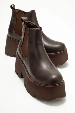 FOREVER & ALWAYS SHOES Leather Platform Chelsea Boots - Brown Leather