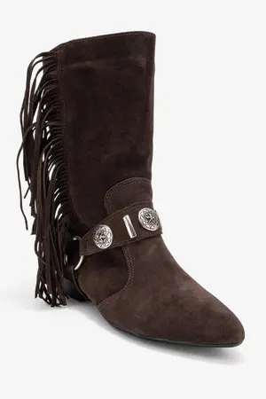 FOREVER & ALWAYS SHOES Selora Leather Buckle Western Boots - Brown Suede Leather
