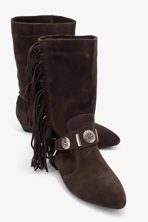 FOREVER & ALWAYS SHOES Selora Leather Buckle Western Boots - Brown Suede Leather