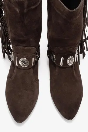 FOREVER & ALWAYS SHOES Selora Leather Buckle Western Boots - Brown Suede Leather