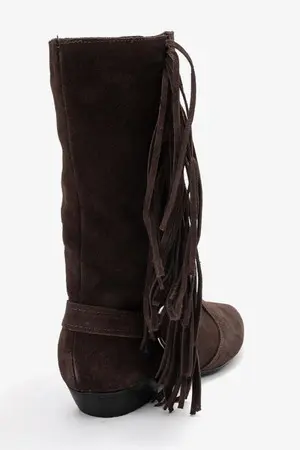 FOREVER & ALWAYS SHOES Selora Leather Buckle Western Boots - Brown Suede Leather