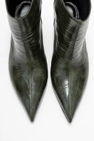 PROLOGUE SHOES Brivelle Pointed Toe Boot - Green Print Faux Leather
