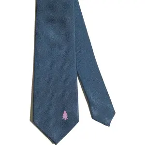 LOST PATTERN Silk Tie With Embroidery Navy Blue