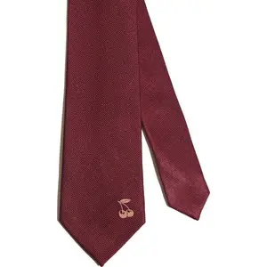 LOST PATTERN Silk Tie With Embroidery Red