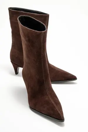 FOREVER & ALWAYS SHOES Aleo Leather Pointed Toe Boots - Brown Suede Leather