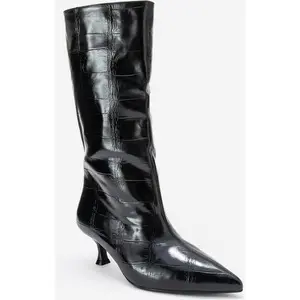 PROLOGUE SHOES Embossed Pointed-toe Boots - Black Print Faux Leather