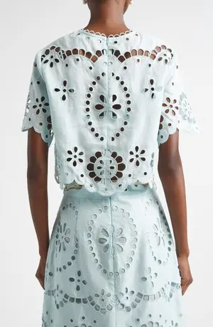 Zimmermann Awaken Embroidered Linen Crop Top - Mint