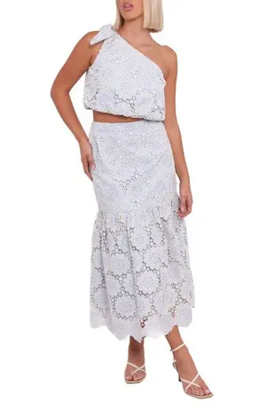 PETAL & PUP Lace One-shoulder Crop Top And Maxi Skirt Set - Blue