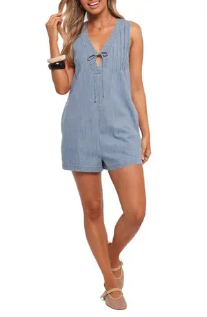 PETAL & PUP Pintuck Chambray Romper - Light Denim