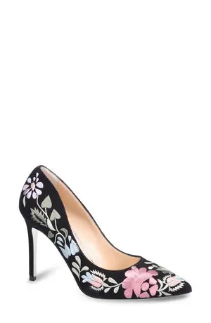 Ron White Embroidered Pointed Toe Pumps - Onyx Multi