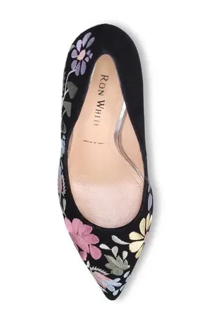 Ron White Embroidered Pointed Toe Pumps - Onyx Multi