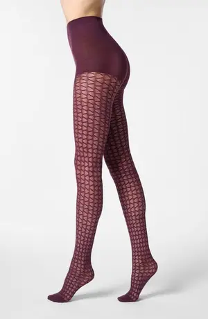 Oroblu Graphic Wave Patterned Tights - Plum