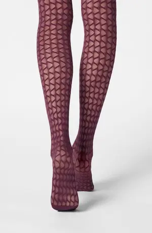 Oroblu Graphic Wave Patterned Tights - Plum