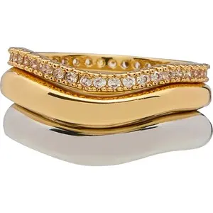 ST. MORAN Set Of 3 Wavy Band Rings - Silver/gold