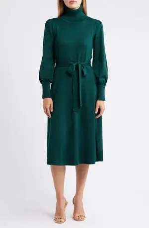 Julia Jordan Turtleneck Midi Dress With Belt - Hunter