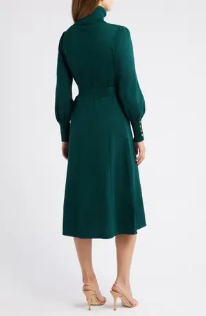 Julia Jordan Turtleneck Midi Dress With Belt - Hunter