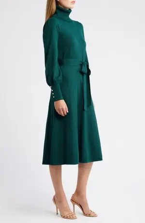 Julia Jordan Turtleneck Midi Dress With Belt - Hunter