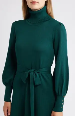Julia Jordan Turtleneck Midi Dress With Belt - Hunter