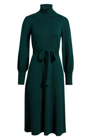 Julia Jordan Turtleneck Midi Dress With Belt - Hunter