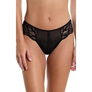 Hanky Panky Gg Diamond Embroidered Mesh & Lace Thong - Black
