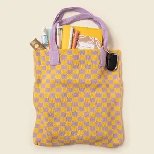 CASUPO Checkered Knit Tote Bag - Yellow And Pink
