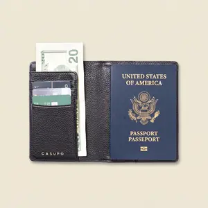 CASUPO Leather Passport Wallet With Rfid Protection - Black