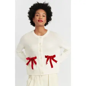 Chinti & Parker Wool-cashmere Cardigan With Velvet Bows - Cream