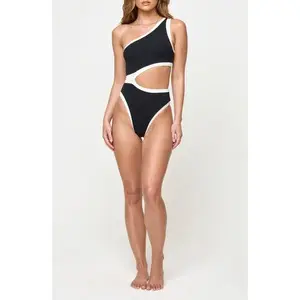 L*Space Loren Cutout Ribbed One-piece Swimsuit - Black/cream