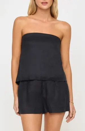L*Space Tessa Strapless Linen Cover-up Top - Black