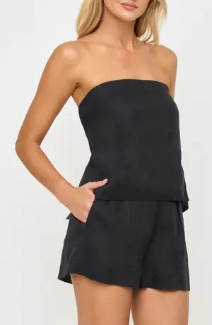 L*Space Tessa Strapless Linen Cover-up Top With Cutout Back - Black