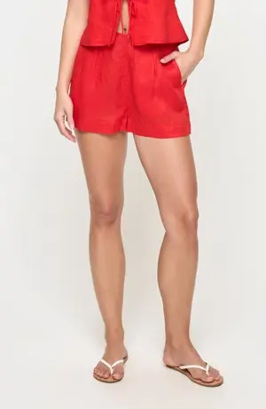 Women's Red Linen Shorts