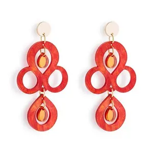 TOOLALLY Petite Batik Drop Earrings - Sienna Red & Orange Mirror