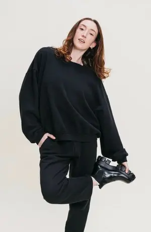 OCIO Organic Cotton Teddy Oversized Crewneck - Black