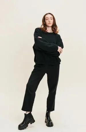 OCIO Organic Cotton Teddy Oversized Crewneck - Black