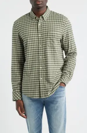 Rails Vance Check Cotton Blend Button-down Shirt - Basil Stone