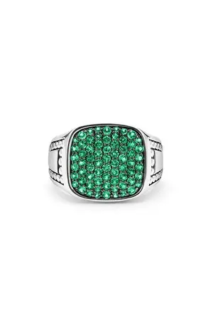 Lagos Anthem Pavé Diamond Signet Ring - Silver/emerald