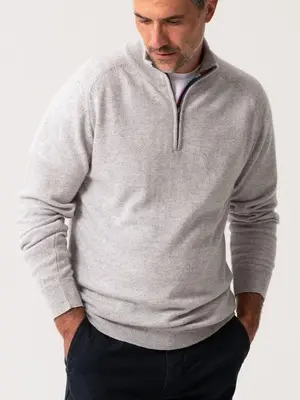KOY CLOTHING Cashmere Quarter Zip Sweater - Grey