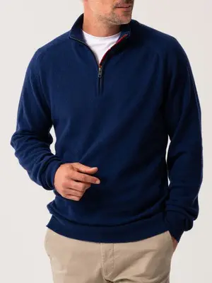 KOY CLOTHING Cashmere Quarter Zip Sweater - Navy