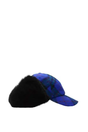 Burberry Check Wool Trapper Hat - Knight Blue