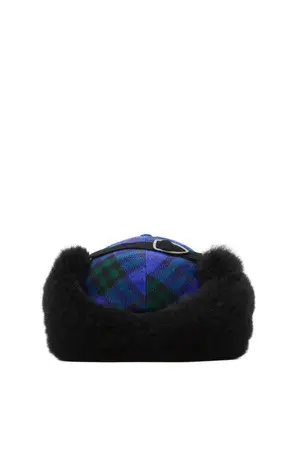 Burberry Check Wool Trapper Hat - Knight Blue