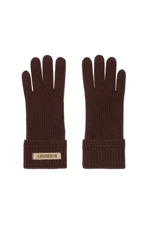Burberry Logo Patch Wool Blend Gloves - Treacle Brown