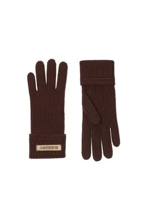 Burberry Logo Patch Wool Blend Gloves - Treacle Brown