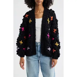 ROFFE ACCESSORIES Embroidered Chunky Open Front Cardigan