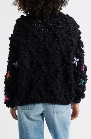 ROFFE ACCESSORIES Embroidered Chunky Open Front Cardigan